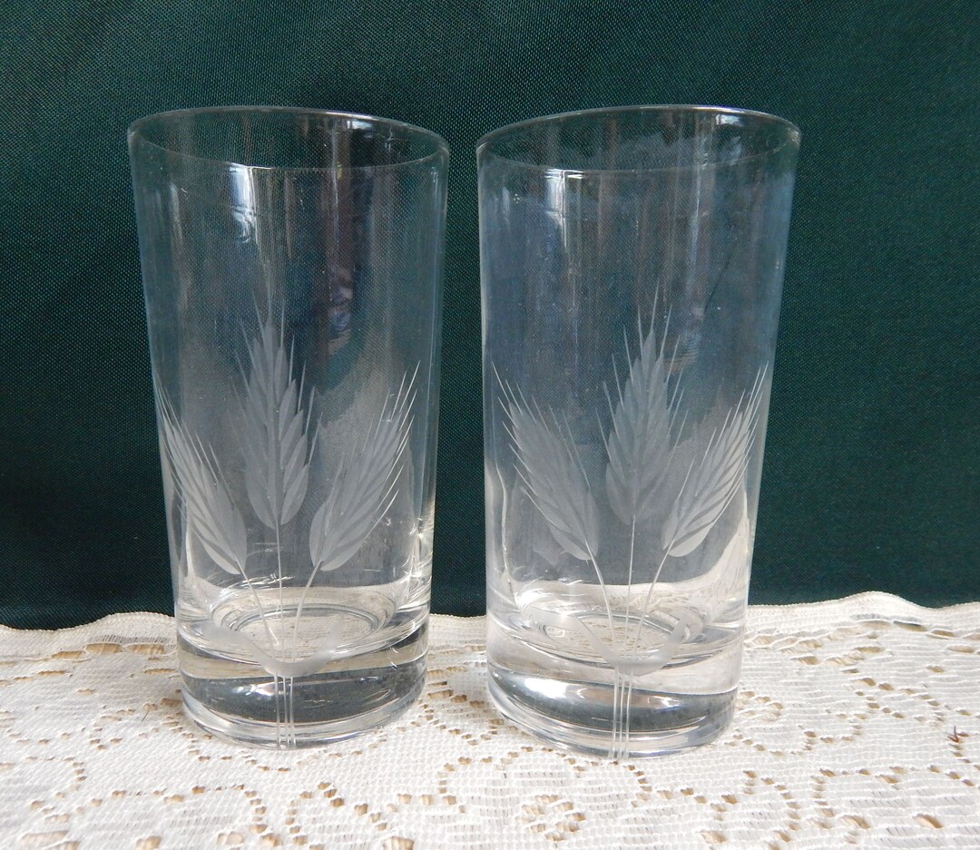 Federal Glass Tumblers - Set of 2 - Mid Century Federal Glass Etched ...