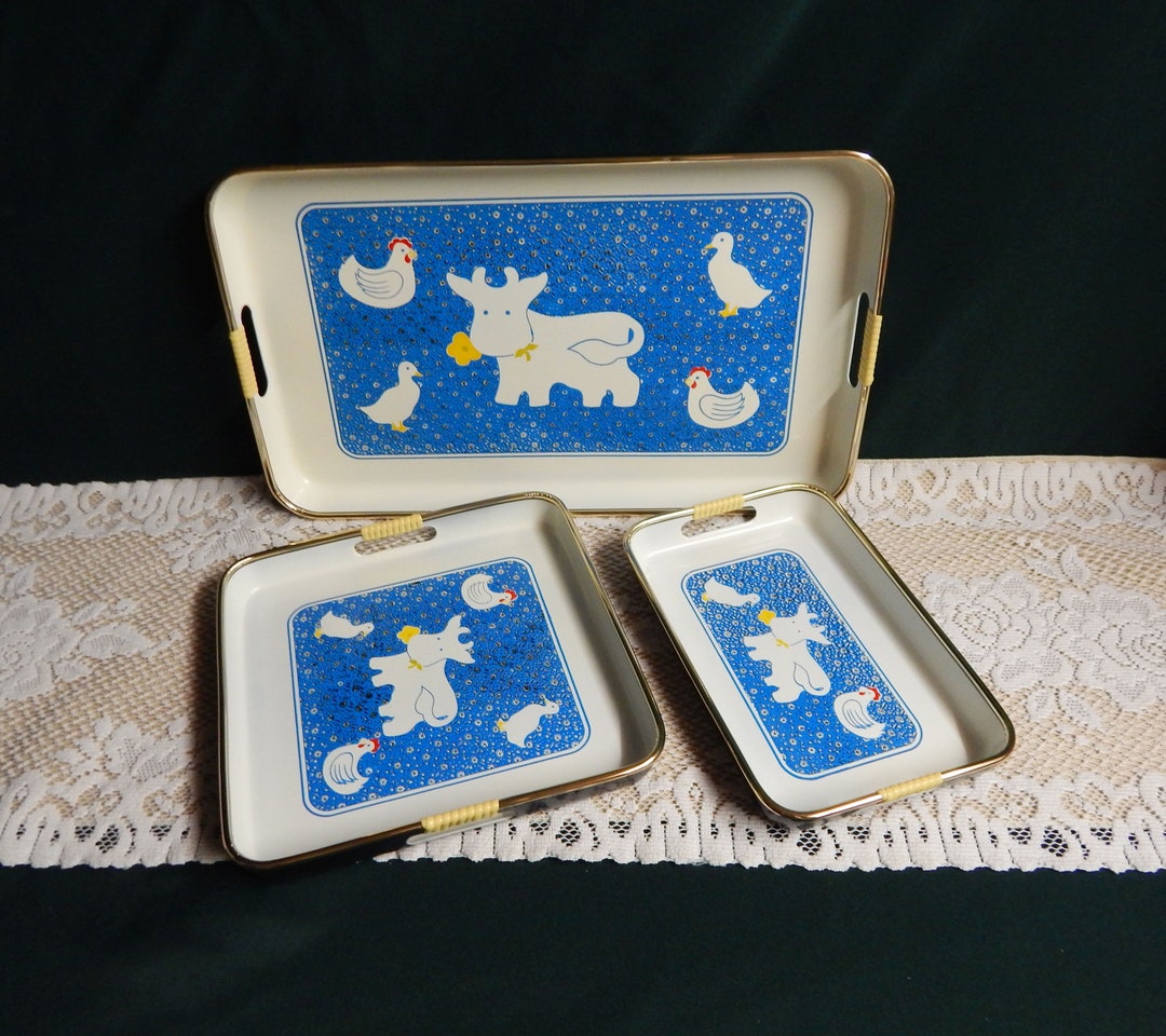 Lacquerware Serving Trays ~ 3PC Nesting Trays - Artmark Serving Trays - Cow Lacquerware Trays ...