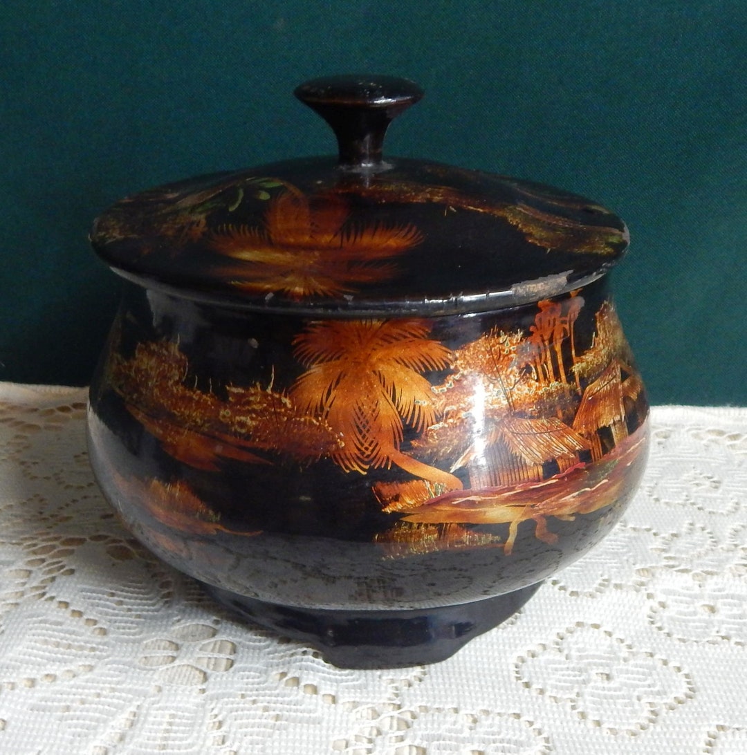 Lacquerware Lidded Bowl - Lacquerware Candy Dish - Asian Home Decor - Etsy