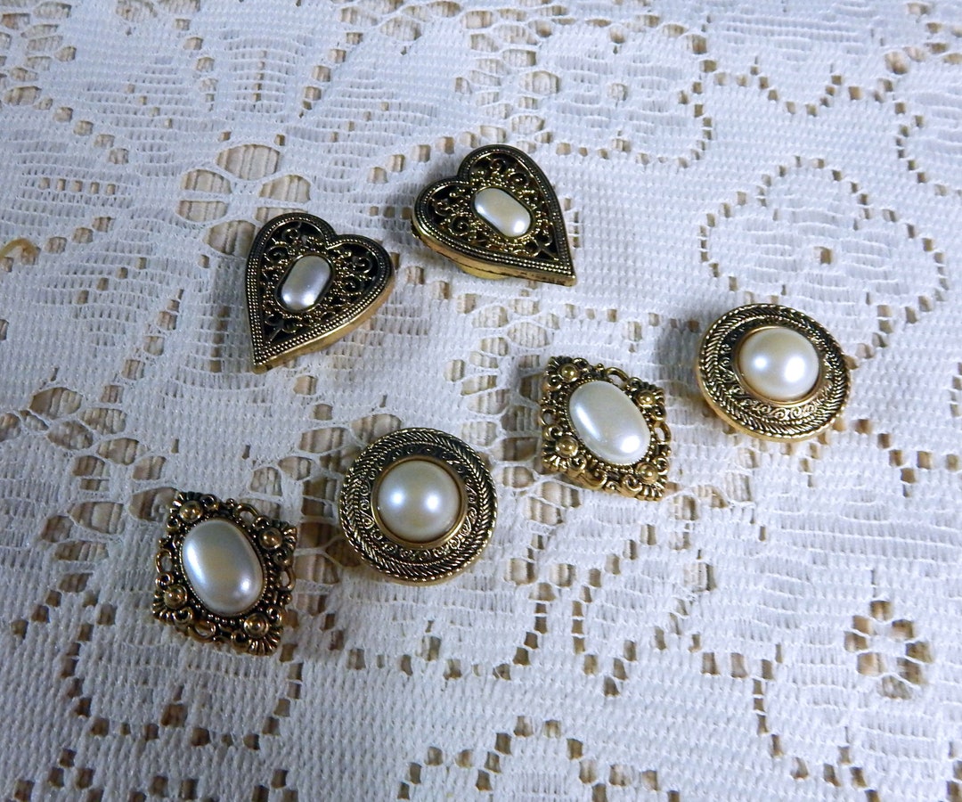 Faux Pearl Button Covers Lot of 6 Blouse Button Covers Shirt Button ...