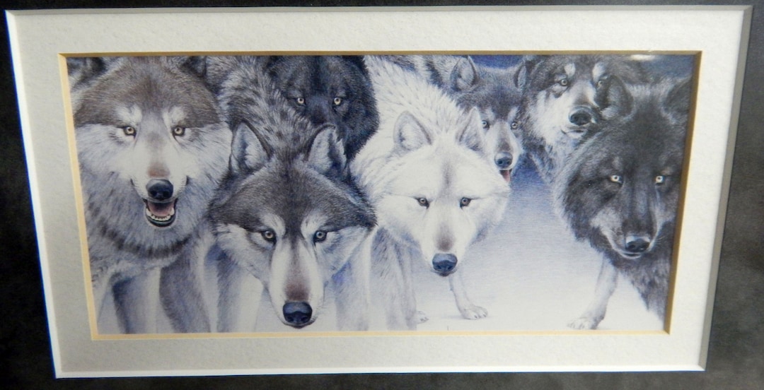 Wolf Pack Art - Framed Matted With Glass Wolf Pack Wall Hanging ...