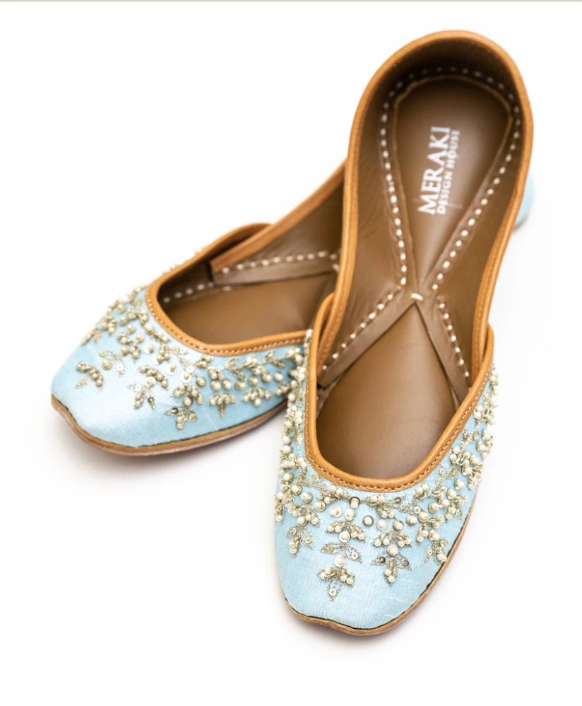 Pastel Blue Embellished Flats L Handcrafted Leather Flats L - Etsy UK