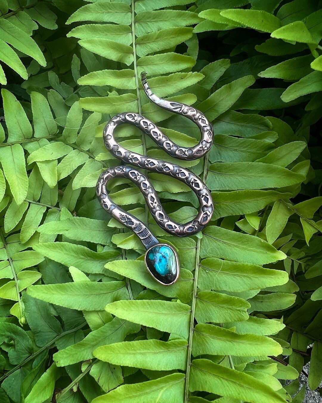 Copper and Turquoise Snake Pin , Hat Pin , Scarf Pin , Jacket Pin ...