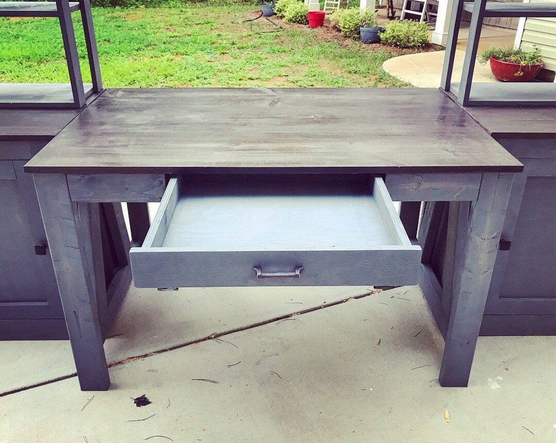 Rustic Computer desk with cabinets and bookshelves | Etsy