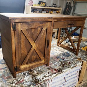 Rustic X Computer Desk With Drawer and Cabinet - Etsy