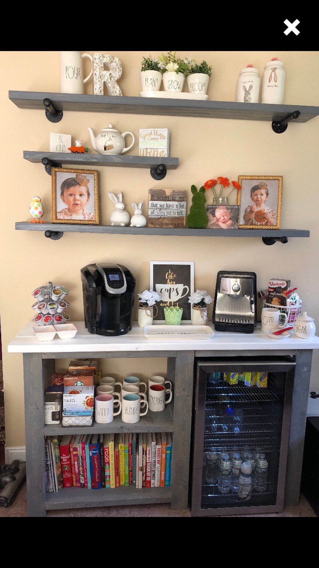 Rustic Farmhouse Coffee Bar With Mini Fridge Space - Etsy