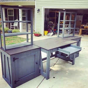 Rustic Computer Desk With Cabinets and Bookshelves - Etsy