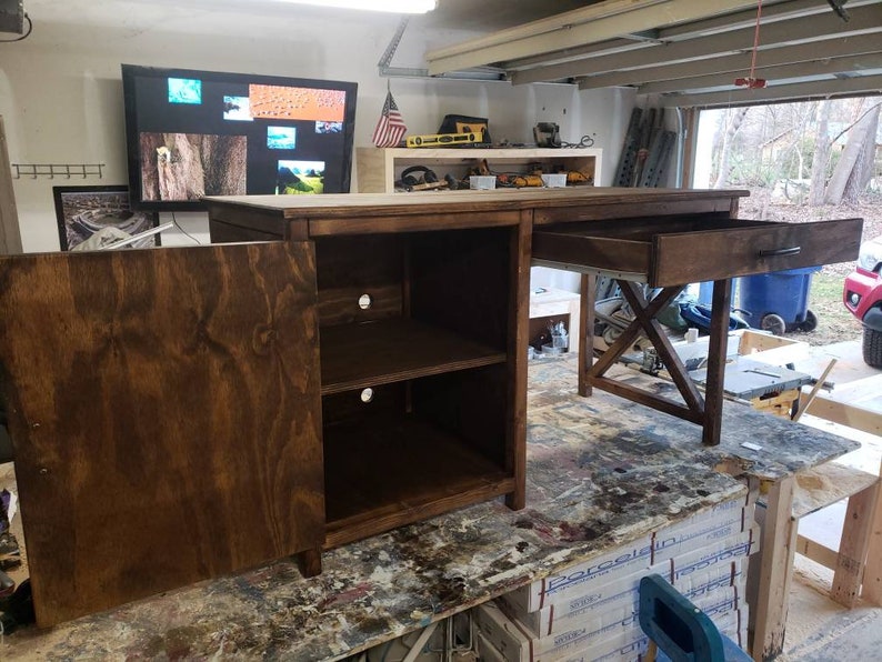 Rustic X Computer Desk With Drawer and Cabinet - Etsy