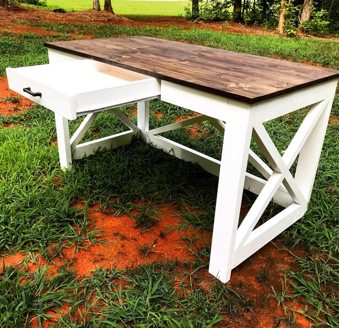 Rustic X Farmhouse Computer Desk With Drawer | Etsy