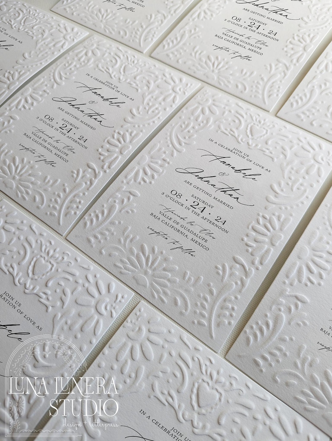 Rectangle Papel Picado 5"x7" Invite or Save the Date | Blind Embossed ...