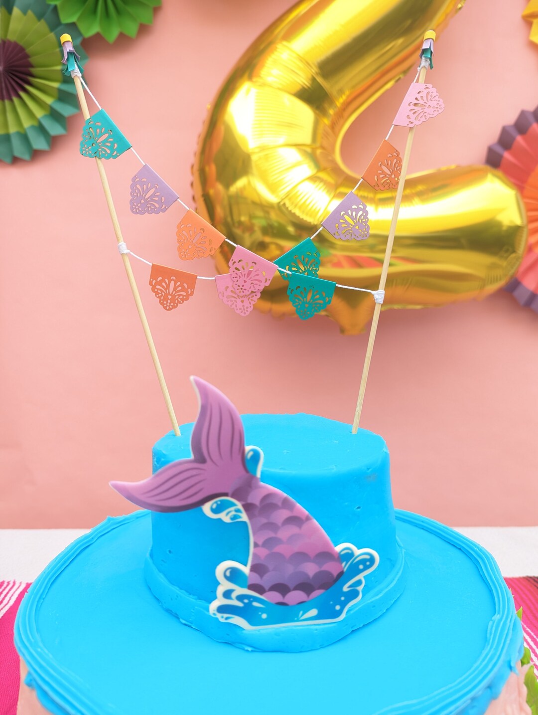 Mini Banner Birthday Cake Topper | Papel Picado Cake Topper - Etsy