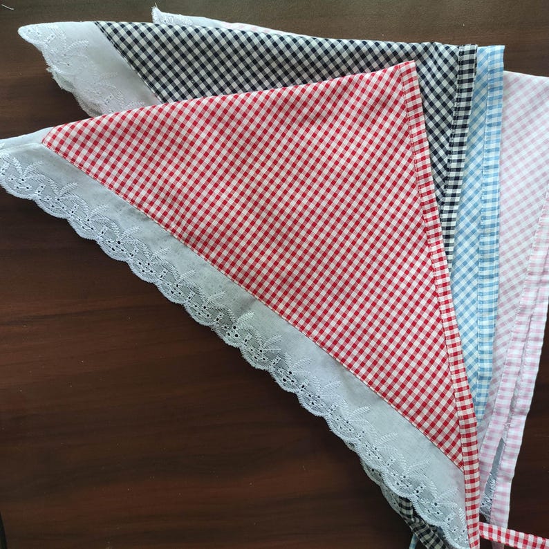 Cottagecore Triangle Head Scarf, Kerchief, Red Gingham Hair Bandana ...