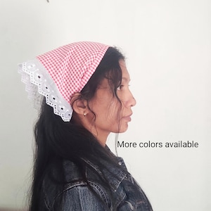 Cottagecore Triangle Head Scarf, Kerchief, Red Gingham Hair Bandana ...