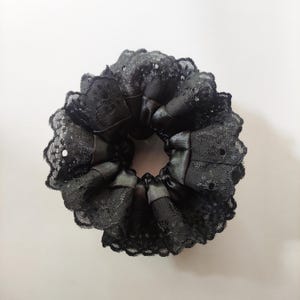 Four Layer Lace Scrunchies, Black French Lace Frill Scrunchie, Double ...