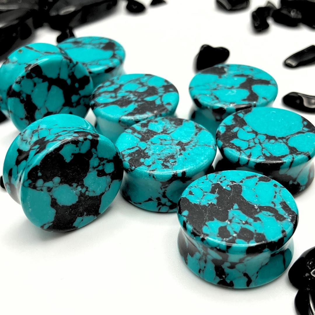 Retro Teal Turquoise Stone Plugs, 2G Plugs, 0G, 00G, Stone Ear Gauges ...