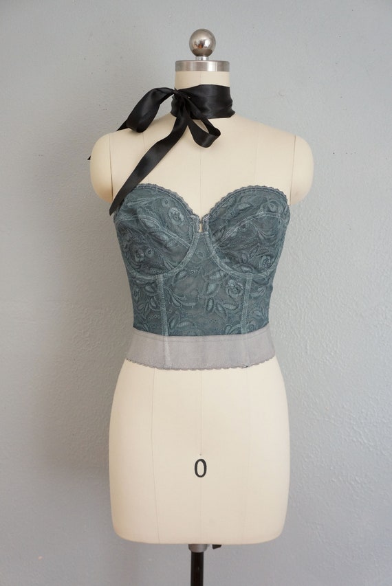 1960s/1970s Sea Dreams sage green corset | vintage 60… - Gem