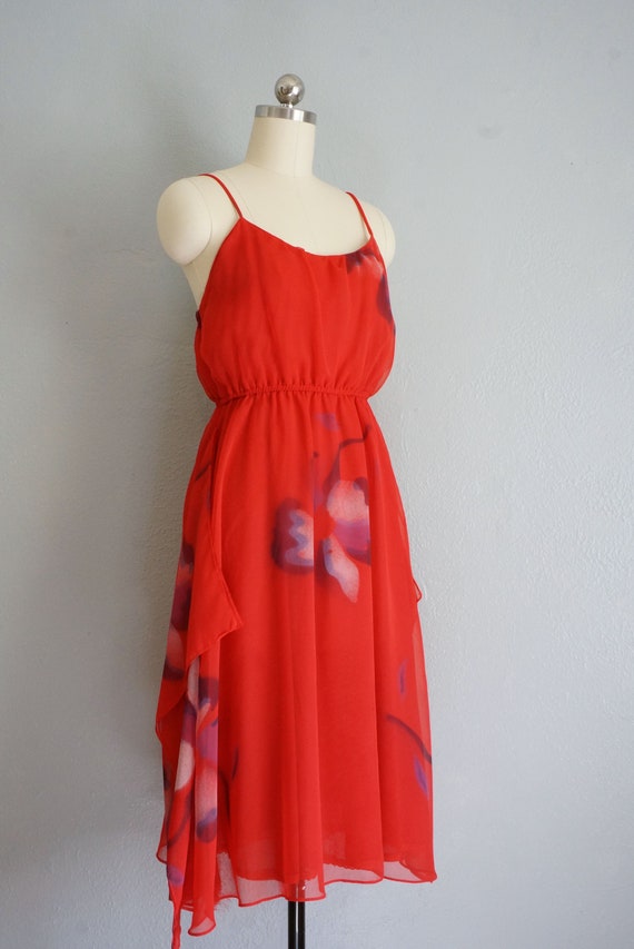 1970s New Leaf red floral dress | vintage 70s red par… - Gem