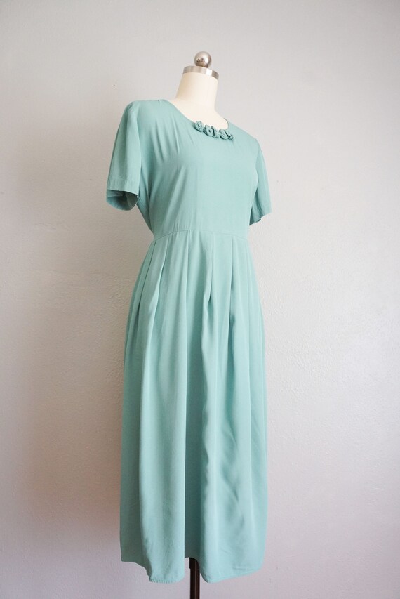 1990s Eternal Roses rayon dress | vintage 90s sage gr… - Gem