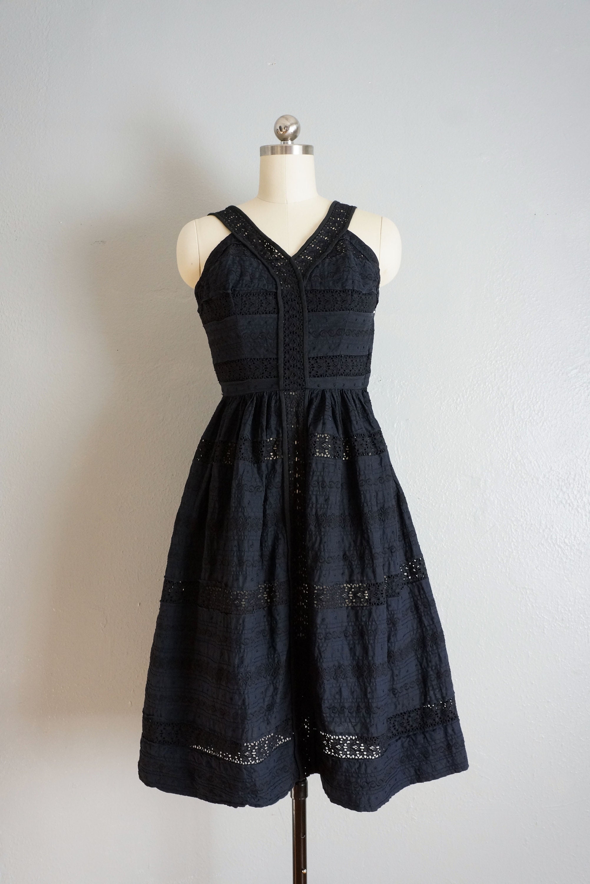 1950s Rosalind Eyelet Cotton Dress Vintage 50s Black Cotton - Etsy