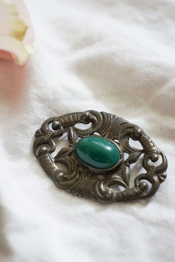 1940s Forest Fern filigree enamel oval large brooch |… - Gem