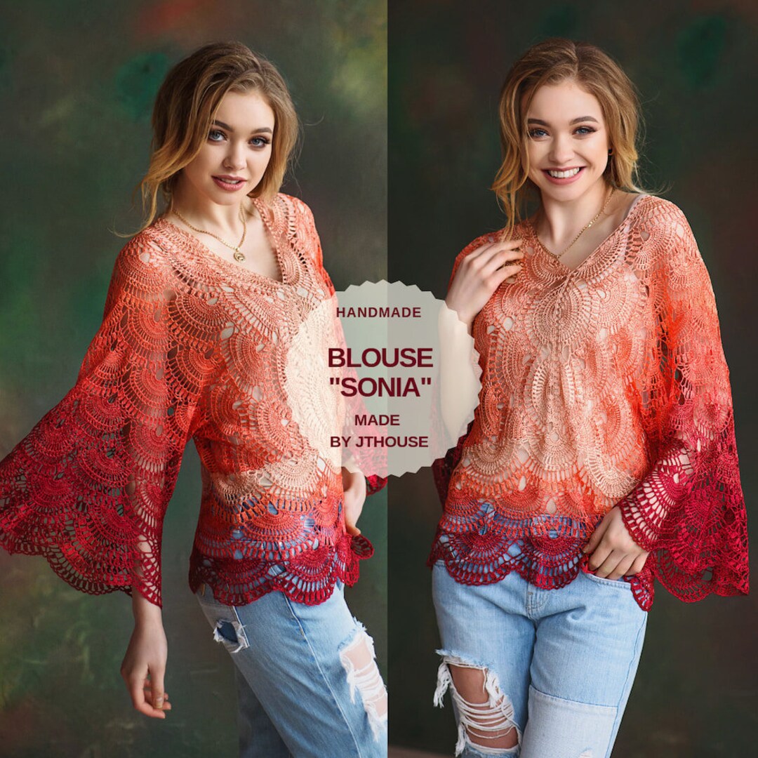 Oversized Crochet Blouse sonia orange Turquoise - Etsy