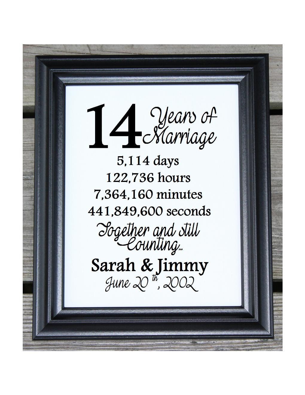 14th Wedding Anniversary Cotton Print 14th Wedding Gift 14 Years ...
