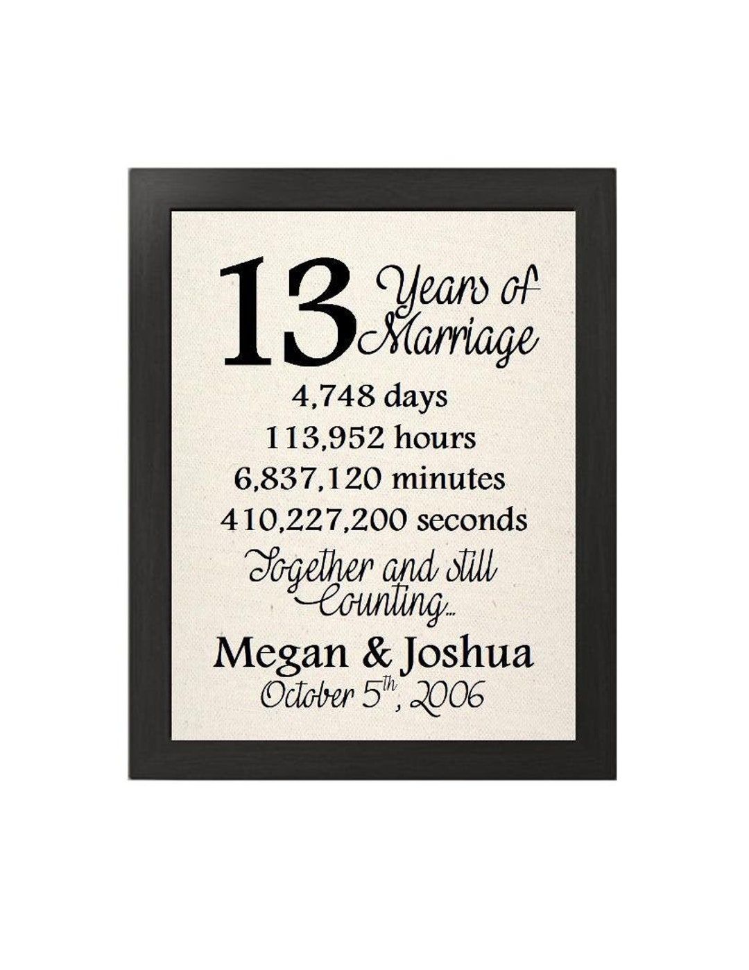 13th Wedding Anniversary Cotton Print | 13th Wedding Gift | 13 Years ...