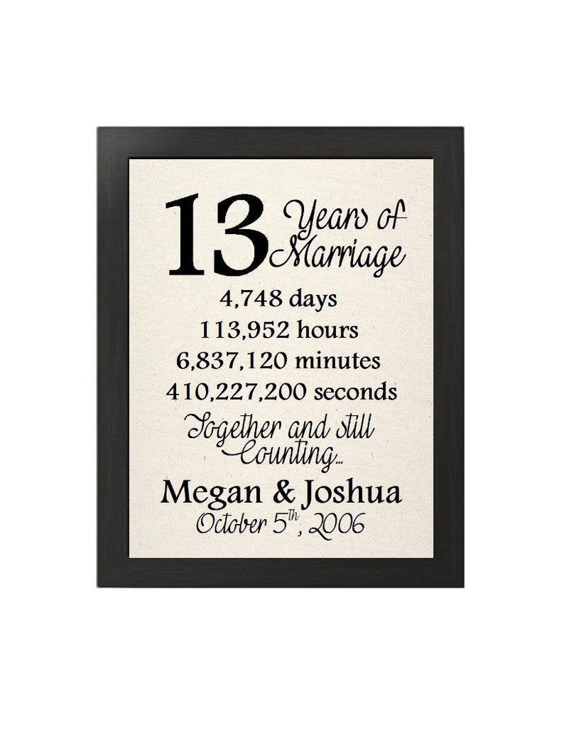 13th Wedding Anniversary Cotton Print | 13th Wedding Gift | 13 Years ...