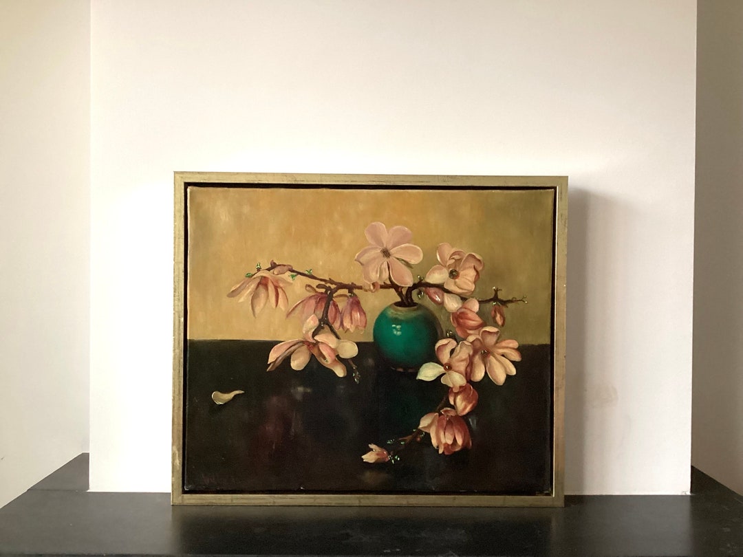 Oil Painting With Magnolia, Painting With Magnolia Branches, Vintage ...