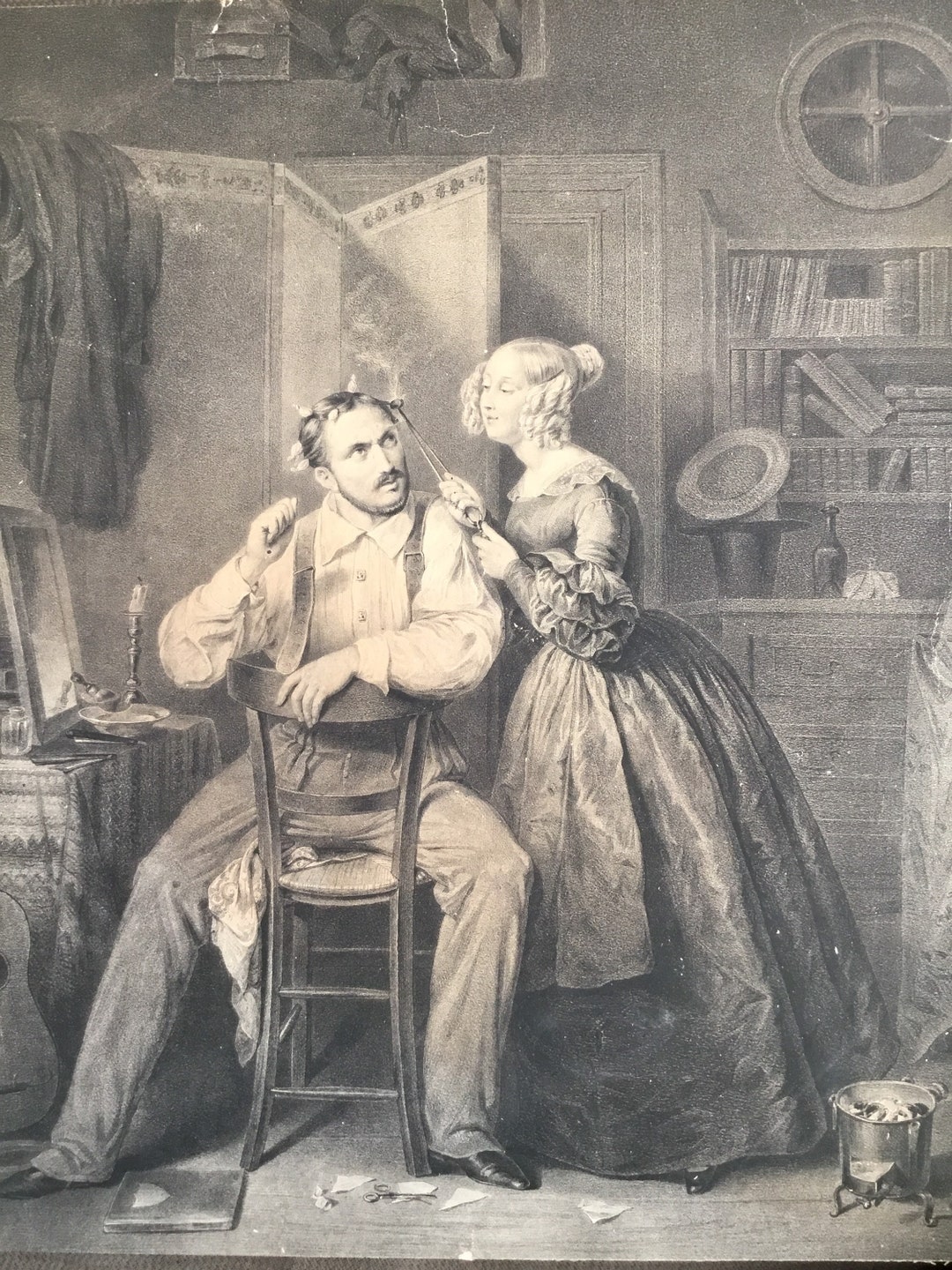 Antieke Prent Haar Knippen Heren Kapper Geschiedenis Van - Etsy