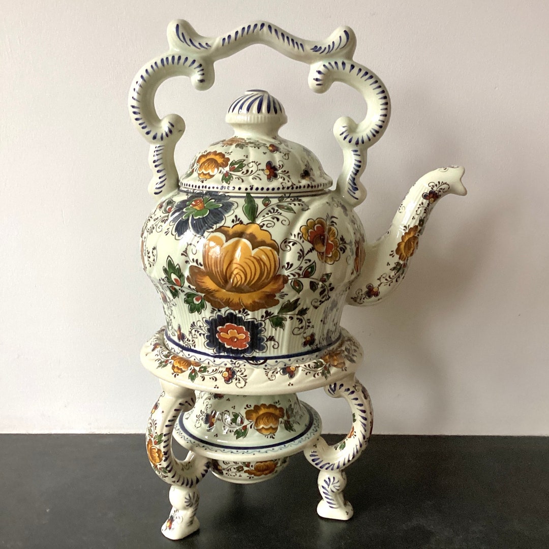 Dutch Vintage Folklore Teapot, Teapot With Stove Dutch Delfts Stoneware ...