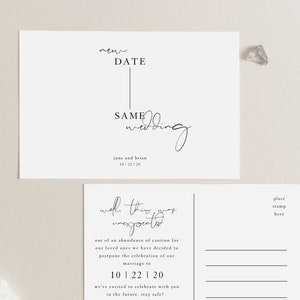 Minimalist New Date Announcement Template, New Date Wedding, Change of ...