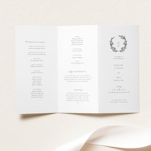 Trifold Wedding Program, Botanical Wreath Order of Service, Editable ...