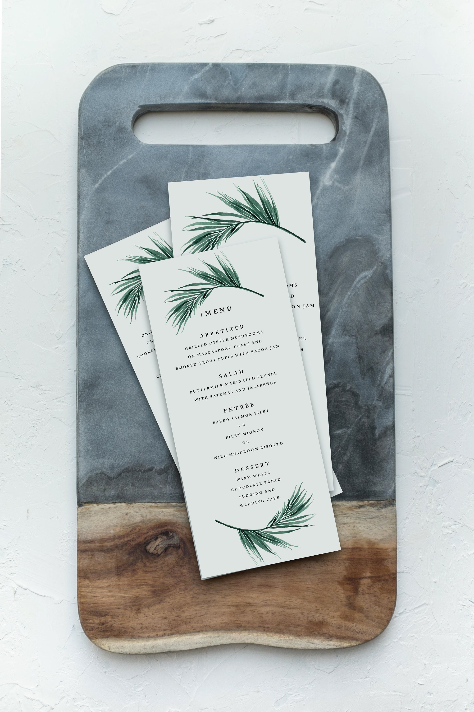 Modern Tropical Greenery Menu Template Watercolor Palm | Etsy