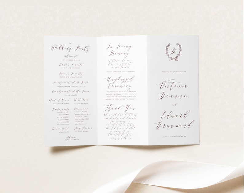 Trifold Wedding Program Printable Trifold Program Order of - Etsy