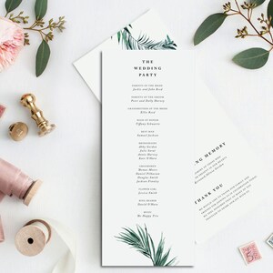Wedding Program Template, Tea Length, Tropical Greenery Palm Leaf Suite ...