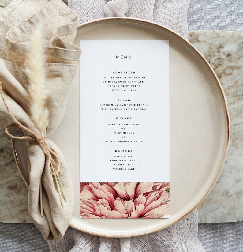 Printable Wedding Menu Template DIY Wedding Menu Simple and | Etsy