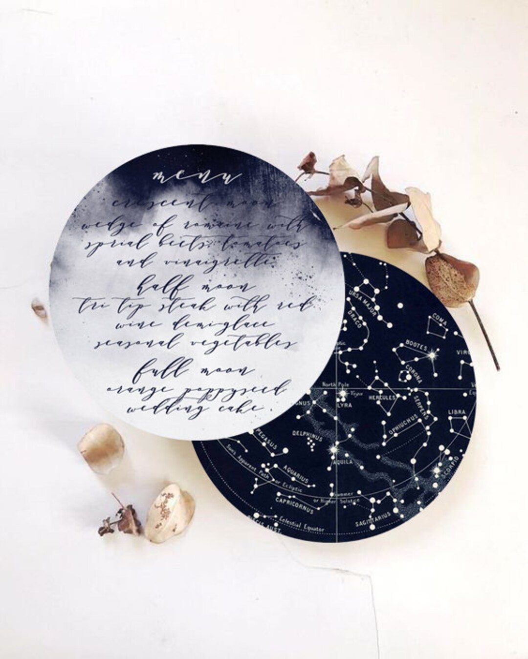 Constellation Wedding Menu, Navy Blue Star Celestial Menu Cards, Starry ...