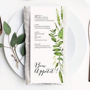 Editable Greenery Menu Template, Printable, Menu Template, Wedding Menu ...