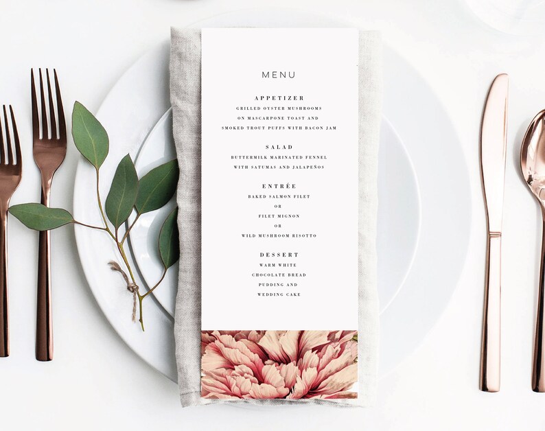 Printable Wedding Menu Template DIY Wedding Menu Simple and | Etsy