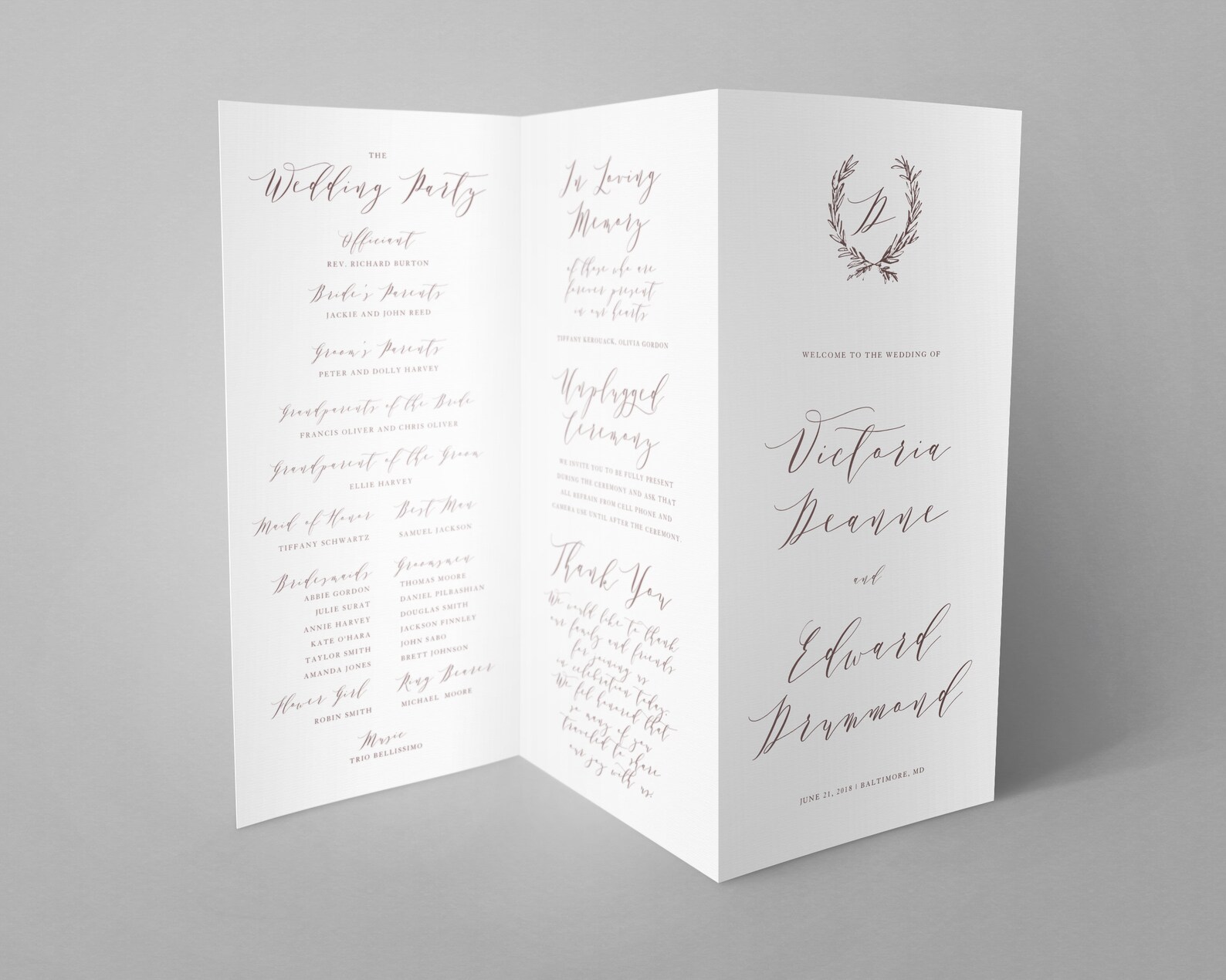 Trifold Wedding Program Printable Trifold Program Order of - Etsy