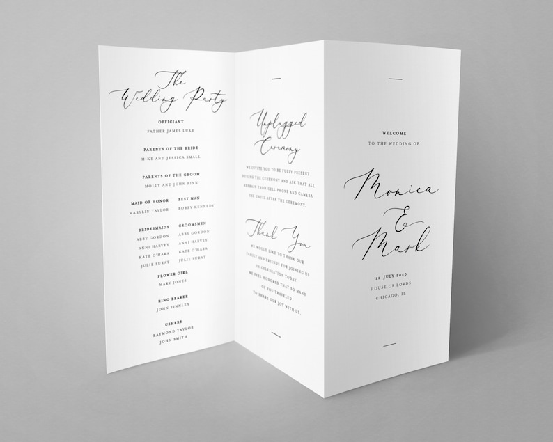 Tri Fold Wedding Program Template Tri Fold Program-catholic - Etsy