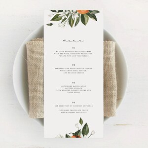 Printable Orange Wedding Menu Card Template, Printable Instant Download ...