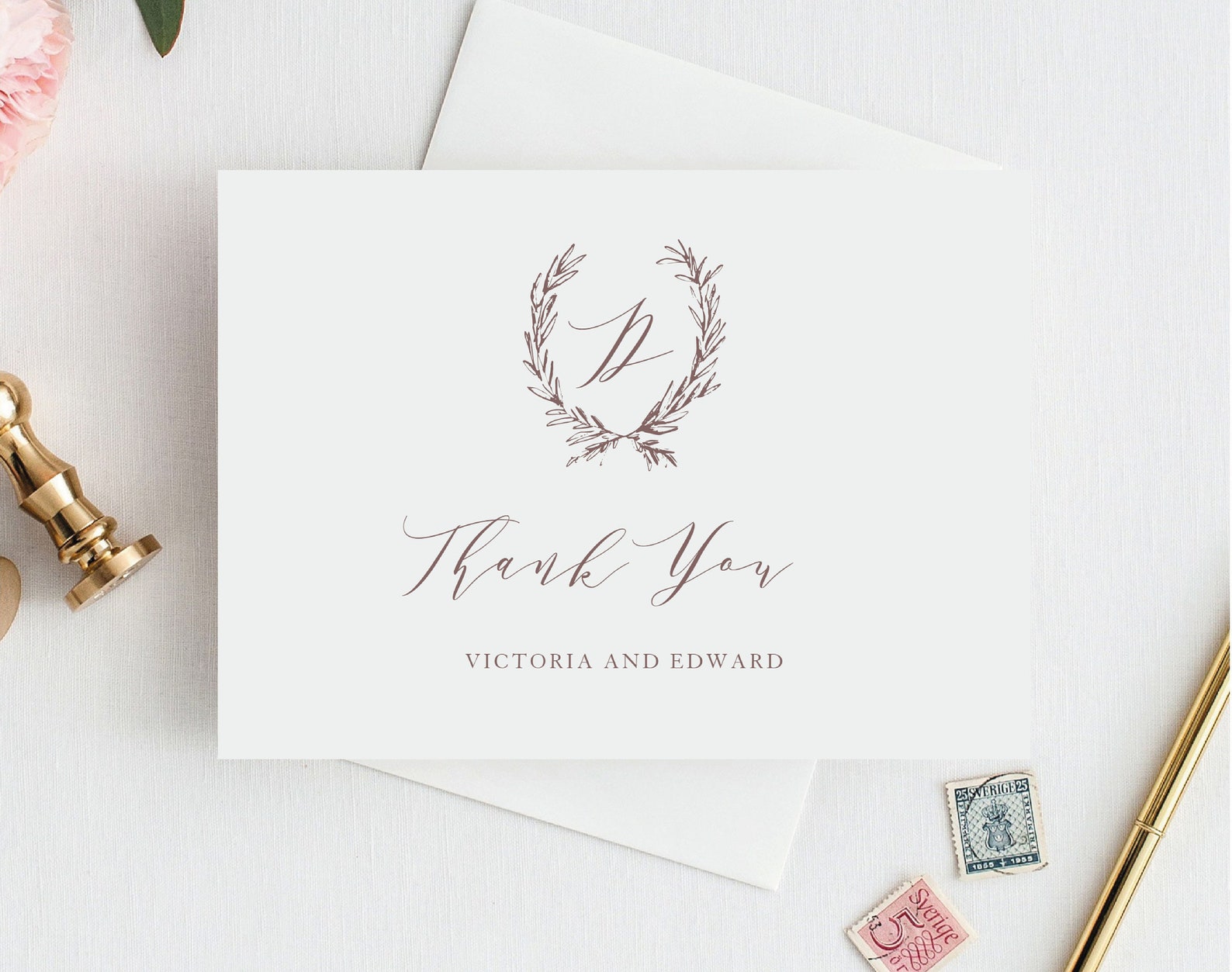 Monogram Thank You Card Template Folded Thank You Card 5x3.5 - Etsy