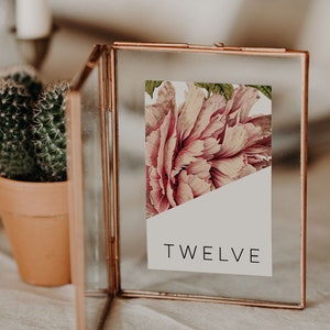 BOHO Printable Table Number, Pink Peony Table Number, Modern Wedding ...