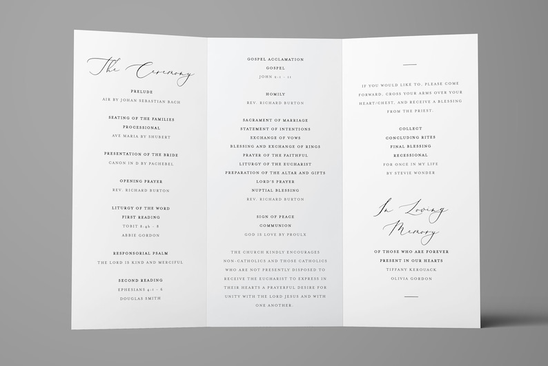 Tri Fold Wedding Program Template Tri Fold Program-catholic - Etsy