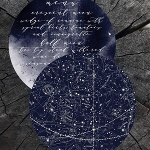 Starry Night Celestial Stars Wedding Menu Template, Navy Blue Silver ...
