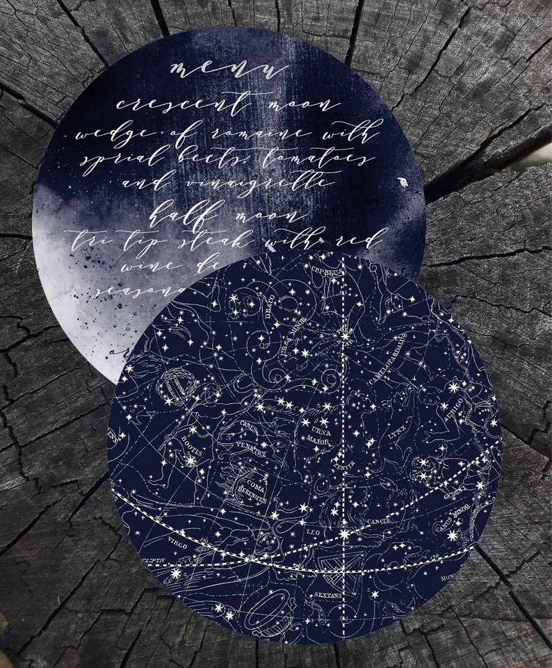 Starry Night Celestial Stars Wedding Menu Template Navy Blue - Etsy