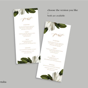 Magnolia Menu Card Template Rustic Dinner Menu Wedding Menu - Etsy