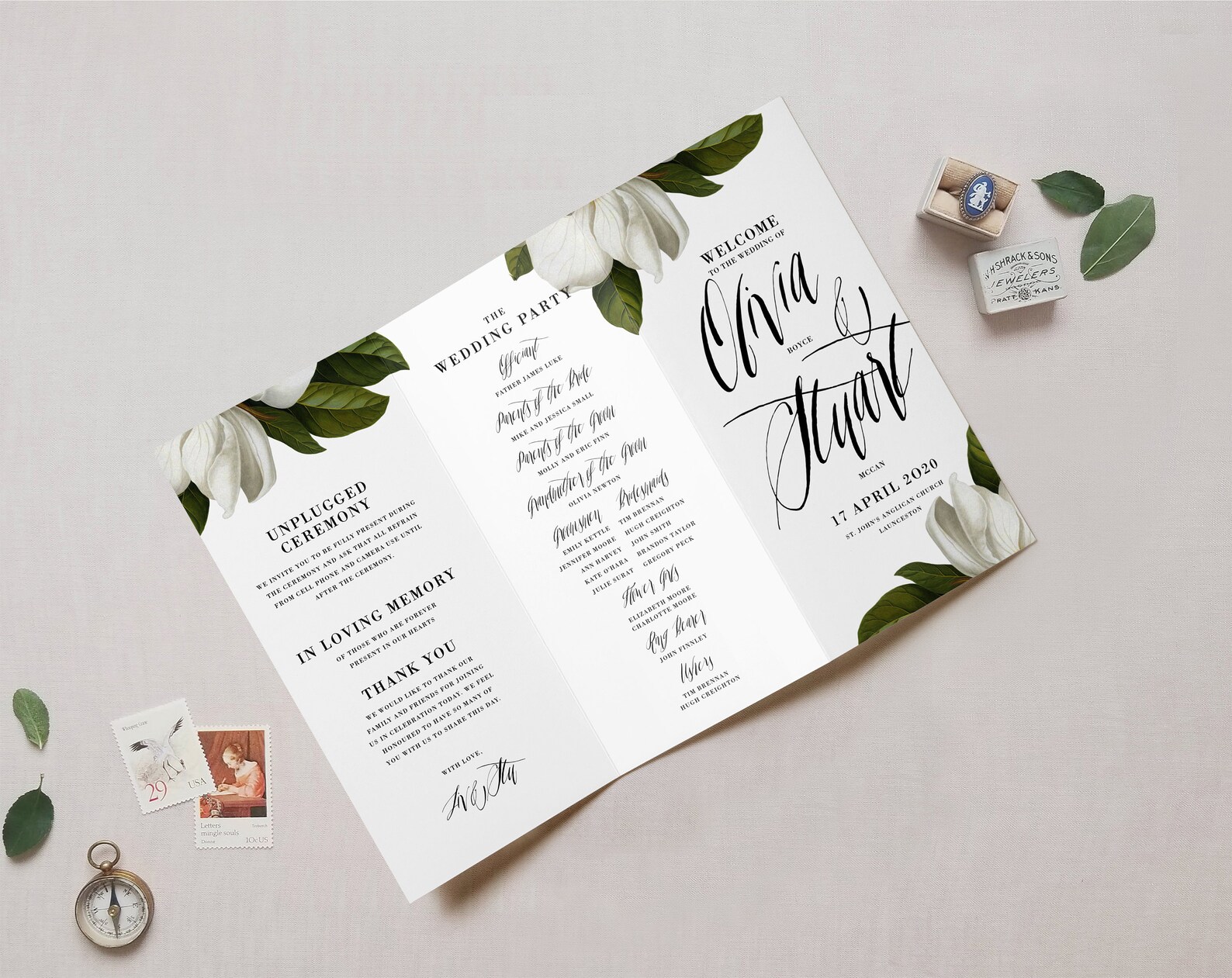 Magnolia Tri Fold Wedding Program Tri Fold Program Catholic | Etsy